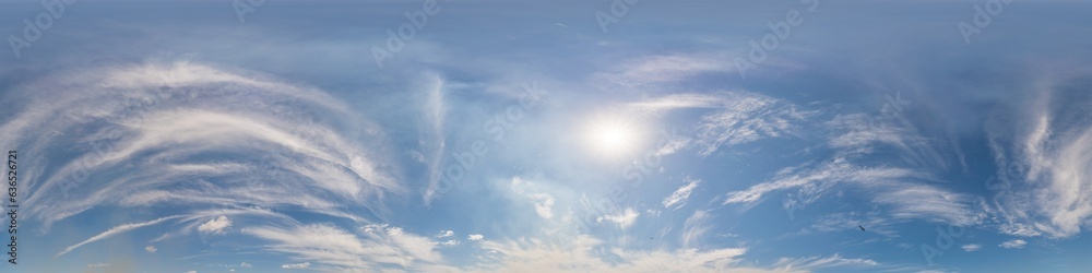 Blue summer 360 panorama of sky with clouds, no ground, in spherical ...