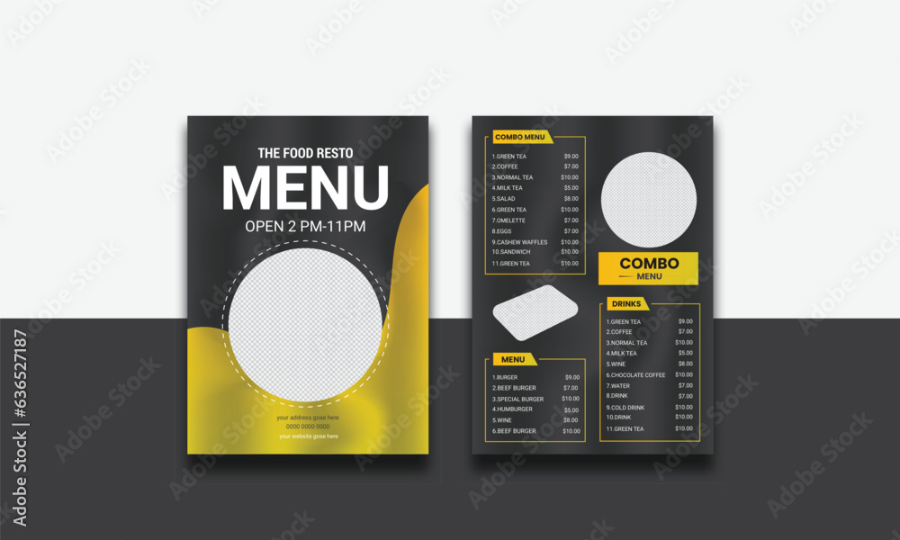 Editable Food menu card template design, Restaurant Healthy luxury food ...