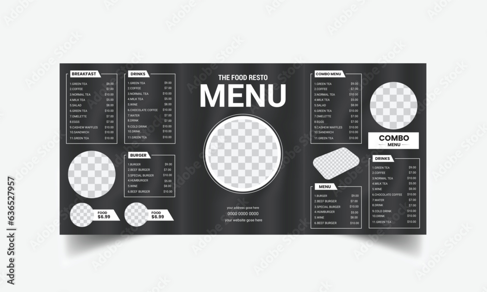 Editable Food menu card template design, Restaurant Healthy luxury food ...