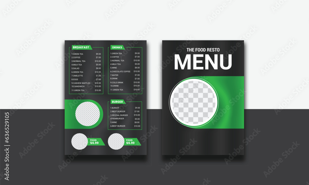 Editable Food menu card template design, Restaurant Healthy luxury food ...