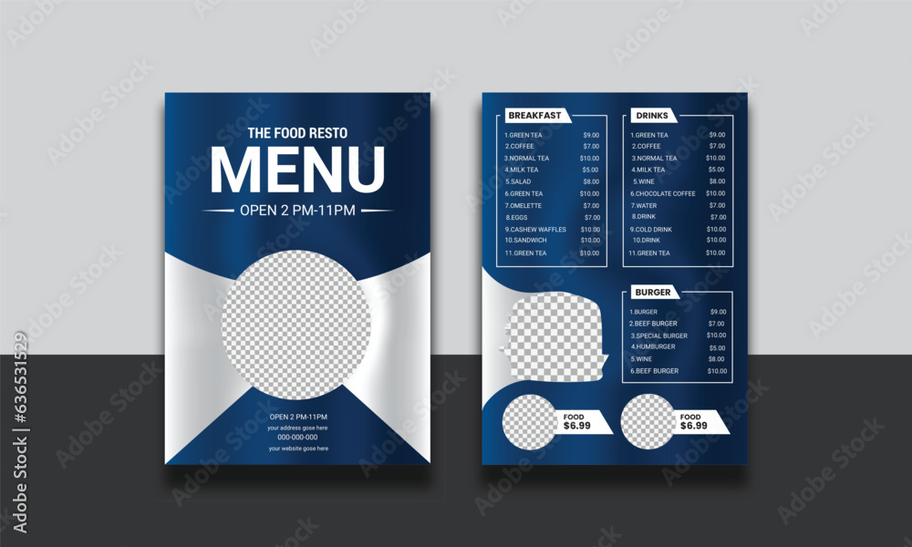 Editable Food menu card template design, Restaurant Healthy luxury food ...