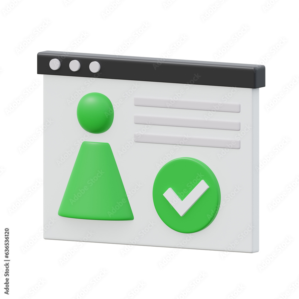3d icon of green user approval profile. illustration of analysis data ...