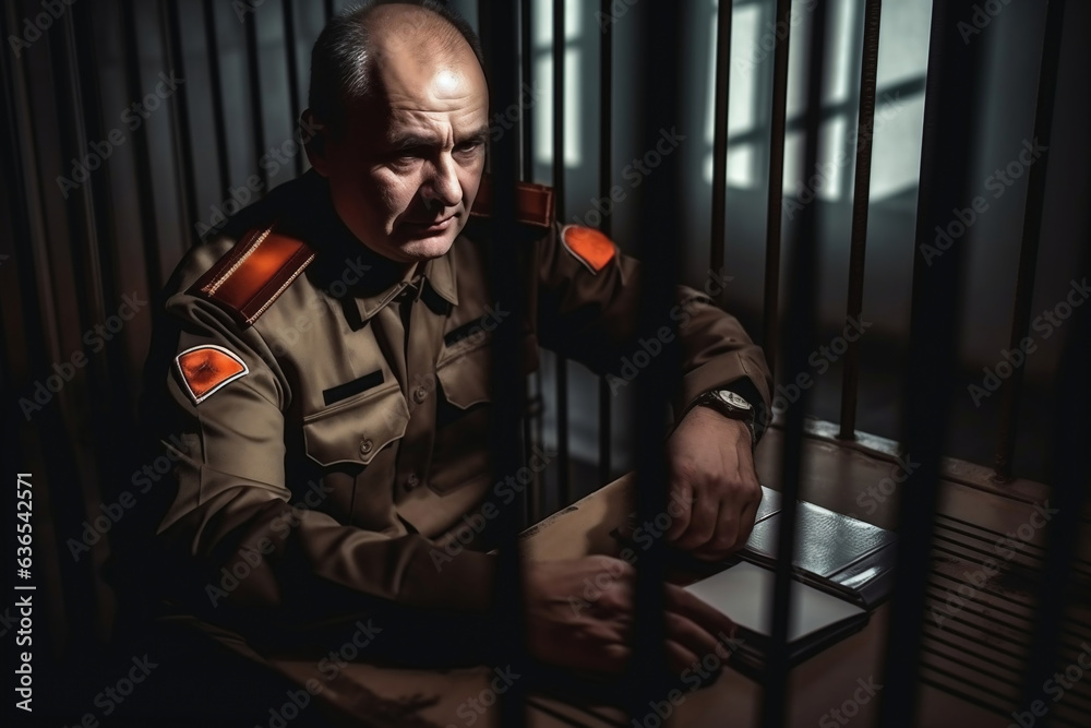 A prison guard guards prisoners in the cells of a maximum security ...
