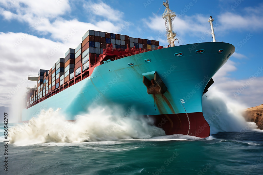 Global business logistics import-export cargo. A cargo ship with sea ...
