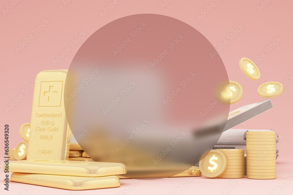 Big percent symbol and gold bar and digital money in the concept of ...