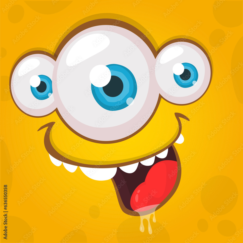 Cartoon monster face with three eyes. Vector Halloween monster ...