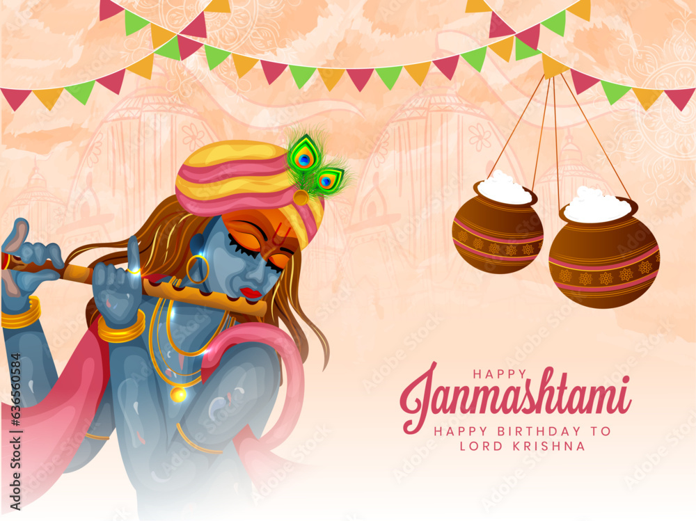 Beautiful vector illustration of Lord Krishna and dahi handi ...