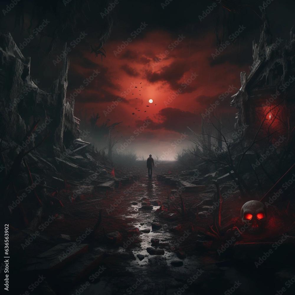 A Dark Scary Scene of a Person Standing in an Alternate Dimension Stock ...