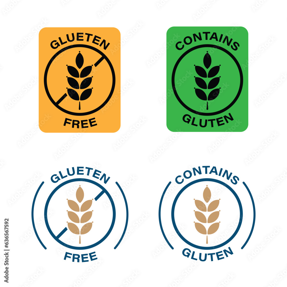 Gluten Free and Contains Gluten Symbol, icon, no guten, fiber ...