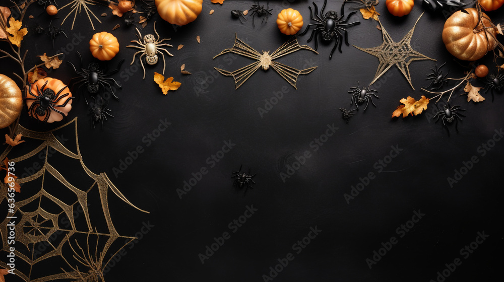 magic of Halloween with a captivating flat lay mockup. Arrange spiders ...