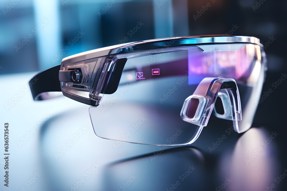 Futuristic smart tech glasses, concept of augmented reality technology ...