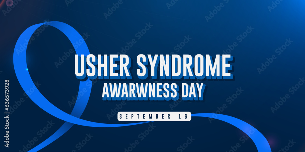 Usher syndrome awareness day September 16 with ribbon, blue background ...