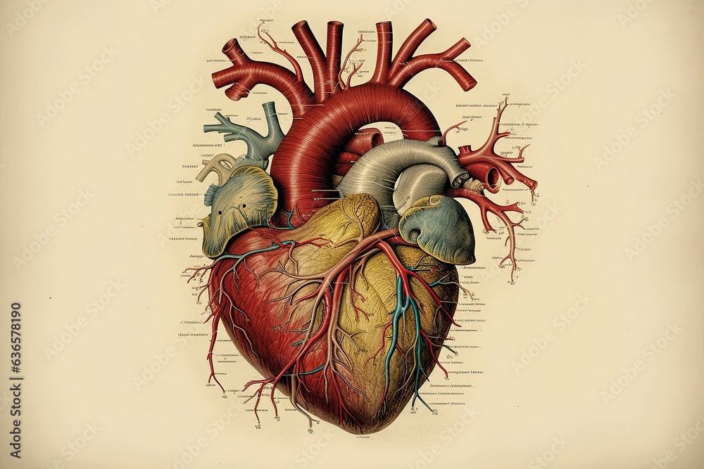 Human Heart Anatomy Educational Diagram Showing Blood Flow With Main