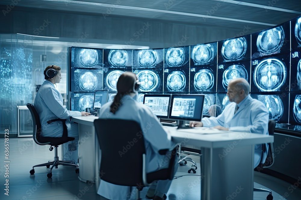 Professional Scientists Work in the Monitors Showing CT, MRI Scans ...