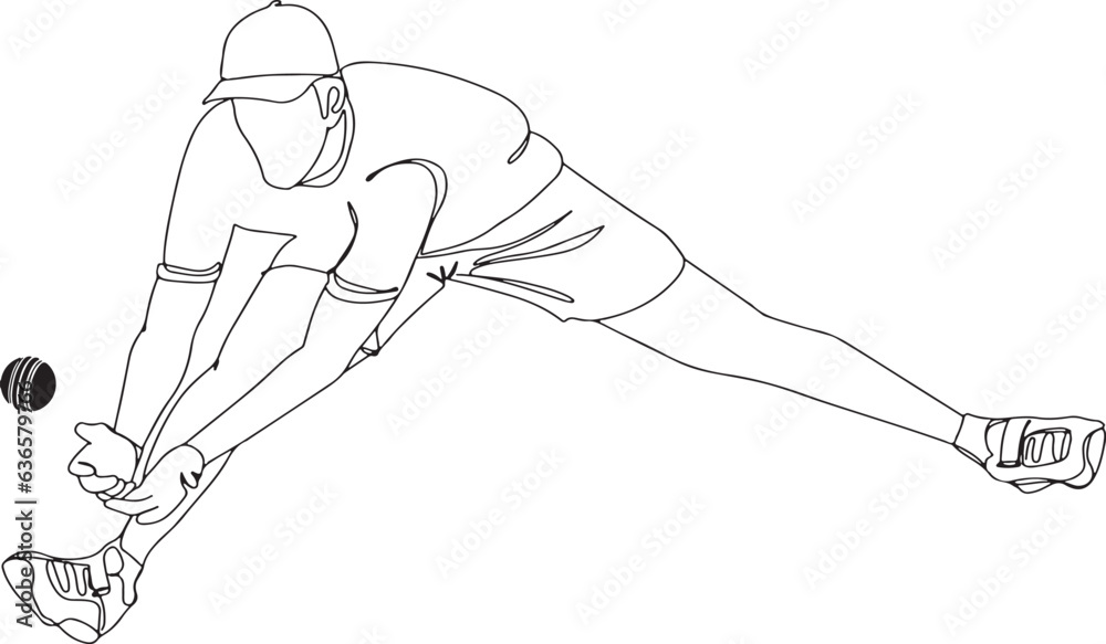 Fielding Drill Art, One-Line Sketch Drawing of Cricket Player ...