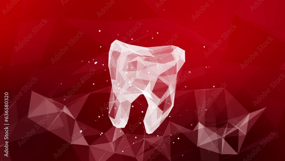 3D tooth icon in low poly style. Polygonal medical red screensaver ...