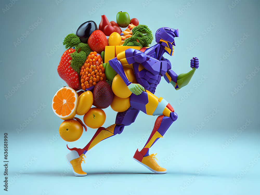 Running man formed from fruits and vegetables. Healthy food, healthy ...