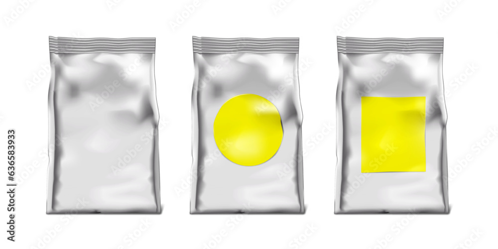 Vacuum sealed foil retort pouch with blank paper label stickers ...