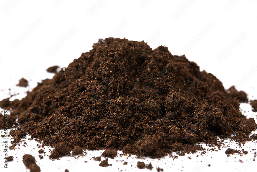 Heap of Peat Moss isolated on white background. Peat Moss is the ...