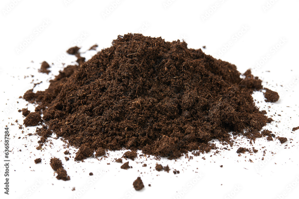 Heap of Peat Moss isolated on white background. Peat Moss is the ...