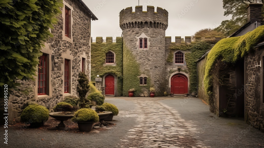 Strangford, Northern Ireland. The tower house and courtyard at Castle ...