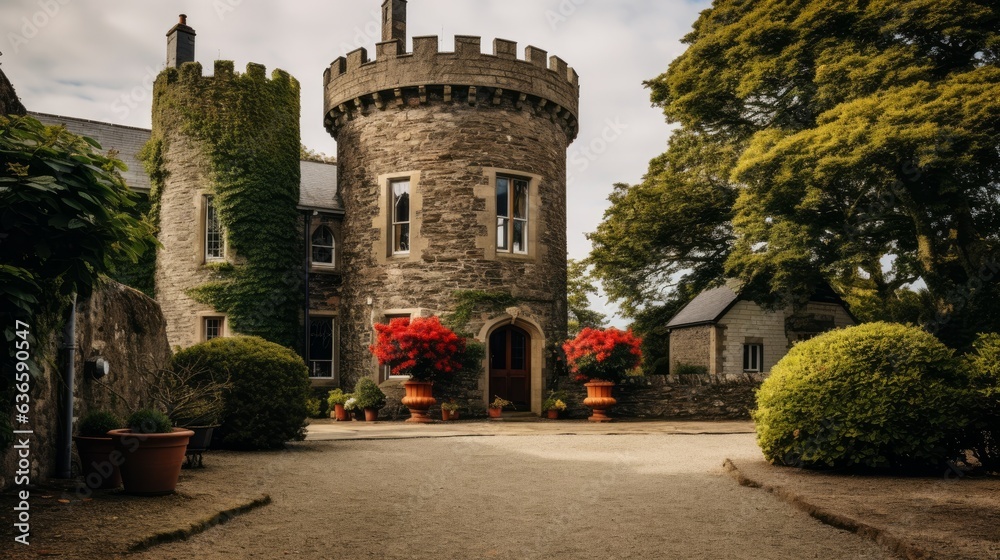 Strangford, Northern Ireland. The tower house and courtyard at Castle ...
