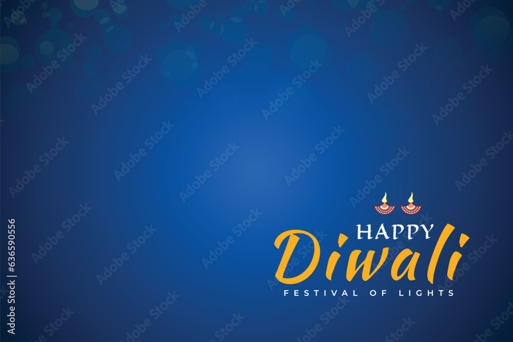 Happy Diwali dark blue background with flat lamp and light decoration ...