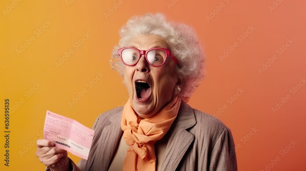 An elderly mature woman senior screams and gets angry because of the ...