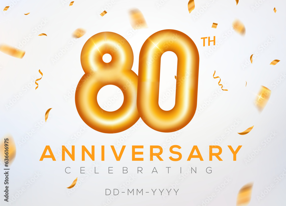 80 year anniversary gold number celebrate jubilee vector logo ...
