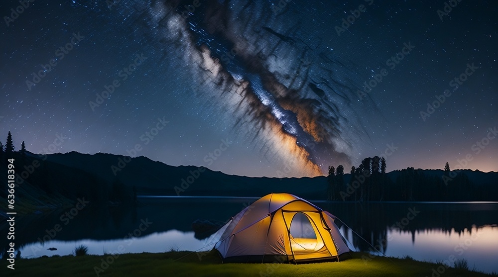 camping tent surrounded by nature. camping in the middle of the ...