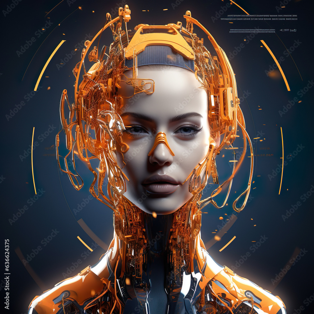 A cybernetic futuristic high tech portrait of a cyborg representing the ...