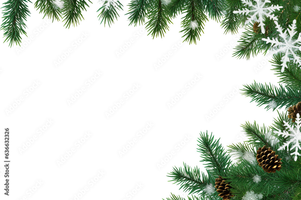 border of isolated green Christmas tree branches at the edge on ...