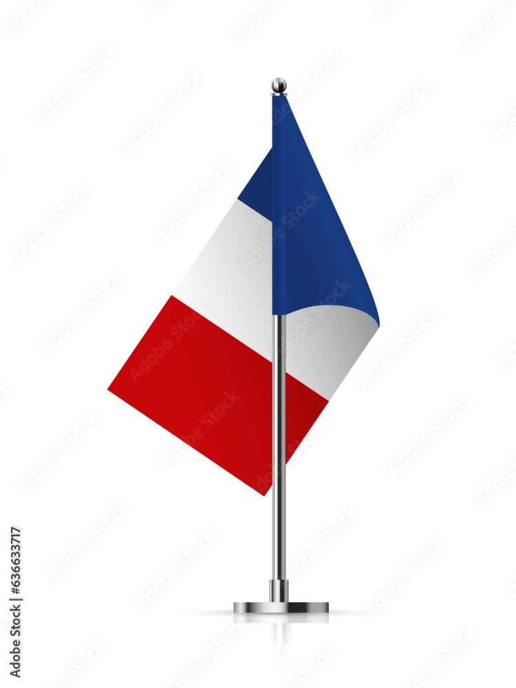 Flag of France on pole vector illustration. 3D realistic flagpole on ...