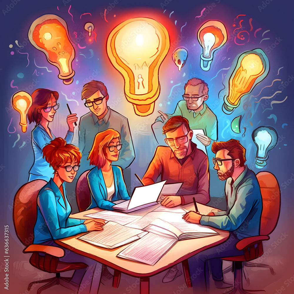 Collaboration in IT, diverse team brainstorming ideas, sharing insights ...