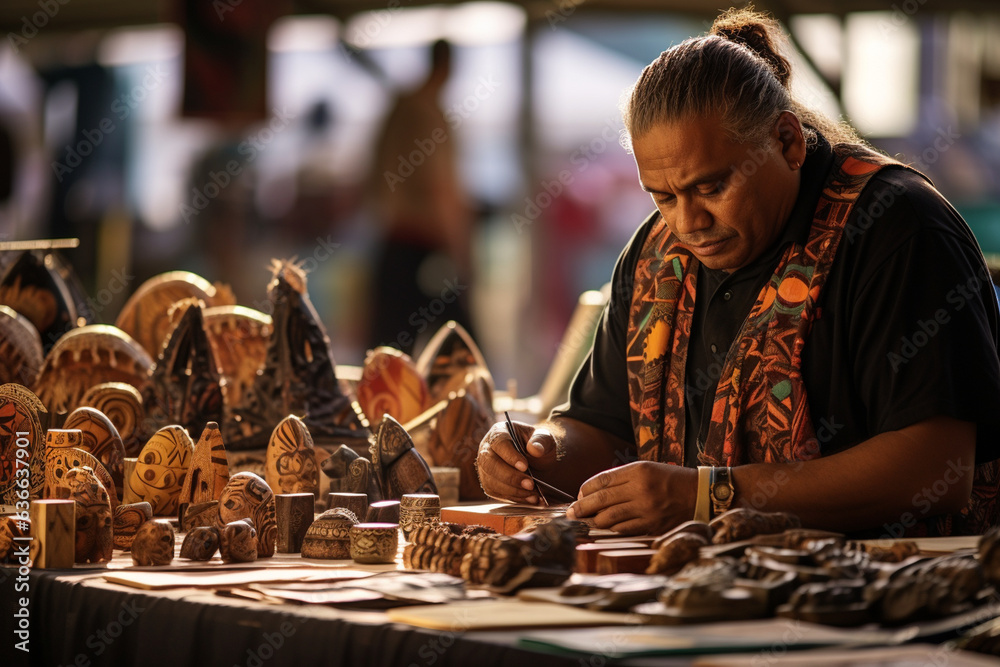 An engaging image capturing a seller in a market in Oceania, showcasing ...