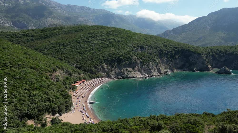 Queen's Beach ( Kraljichina Beach ) in Canj, Montenegro. Aerial view of ...