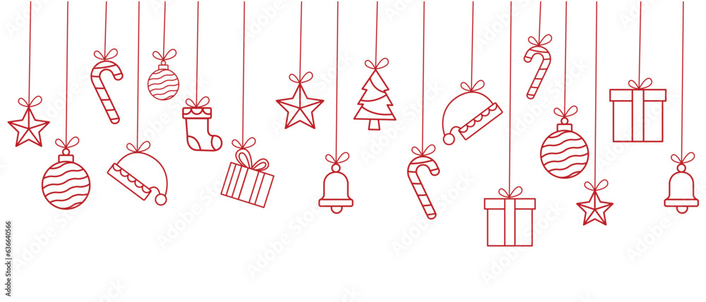 christmas vector line art decoration elements , christmas happy new ...