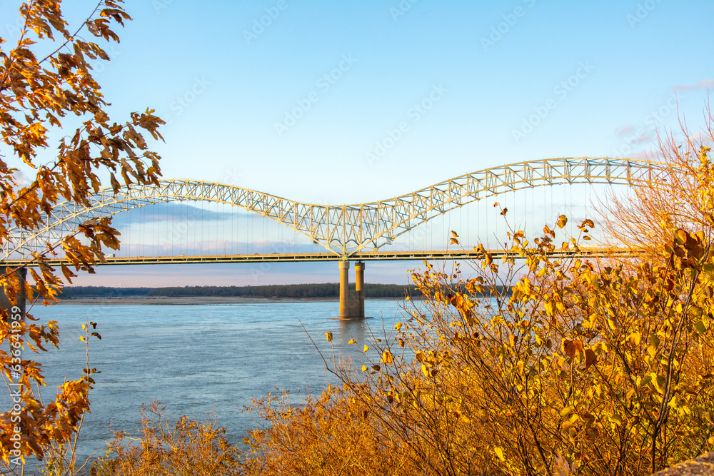 The tied-arch Hernando de Soto Bridge carrying Interstate 40 across the ...