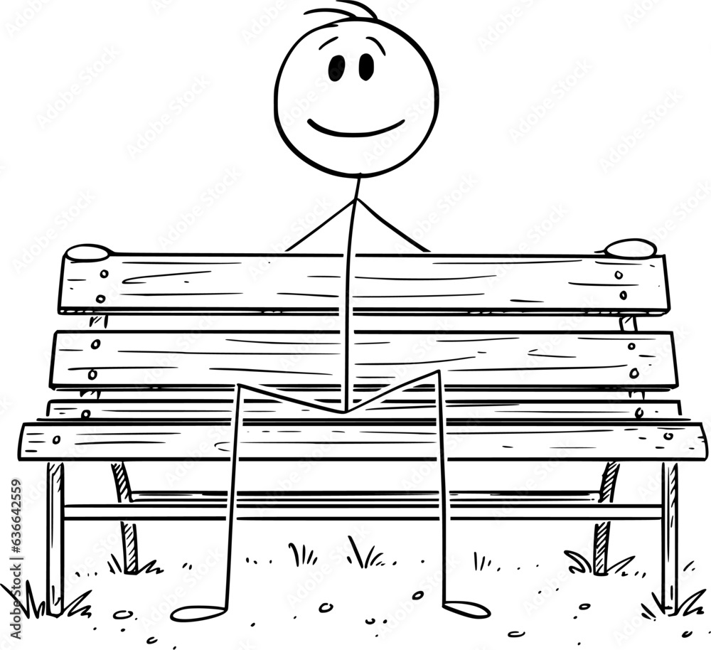 Person Enjoying Sitting on Park Bench, Vector Cartoon Stick Figure ...
