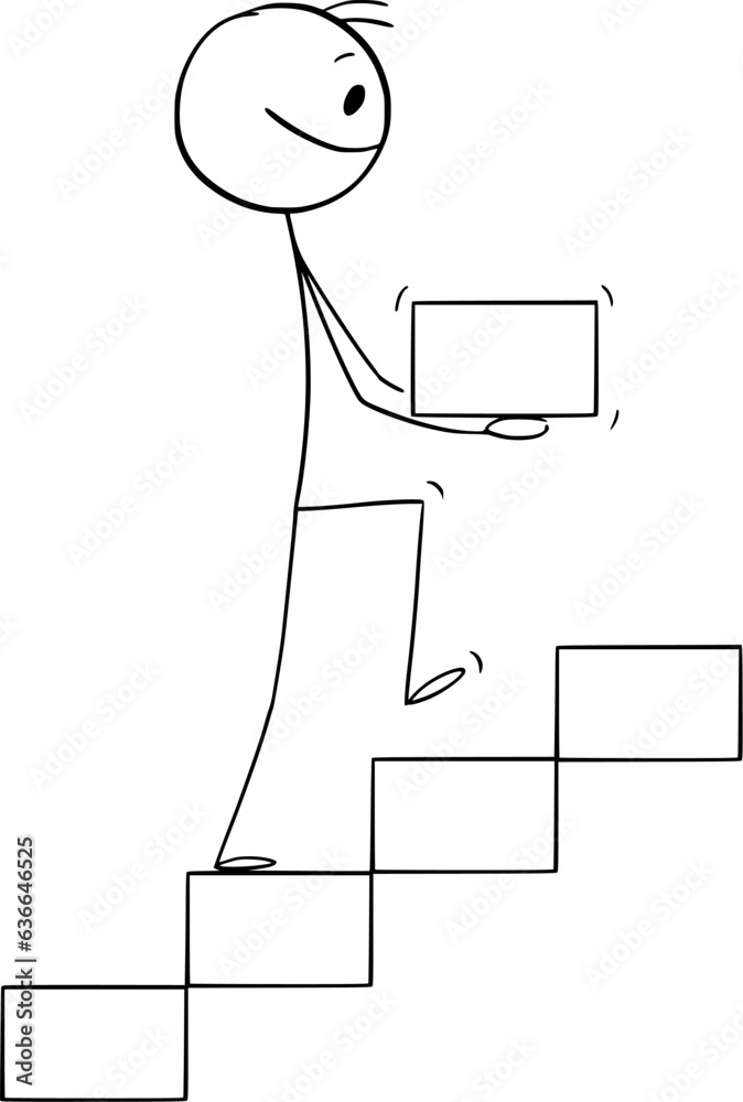 Business Growth, Building Up Success, Vector Cartoon Stick Figure ...