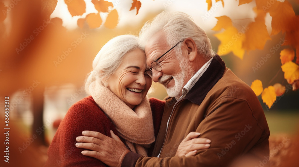 Senior Couple Sharing a Warm Hug and Smiles, Embracing the Spirit of ...