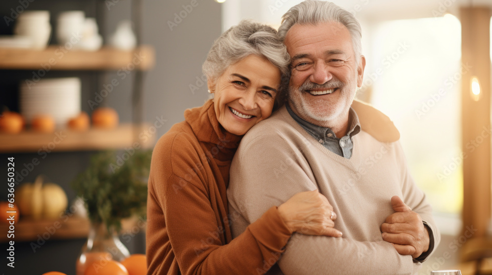 Senior Couple Sharing a Warm Hug and Smiles, Embracing the Spirit of ...