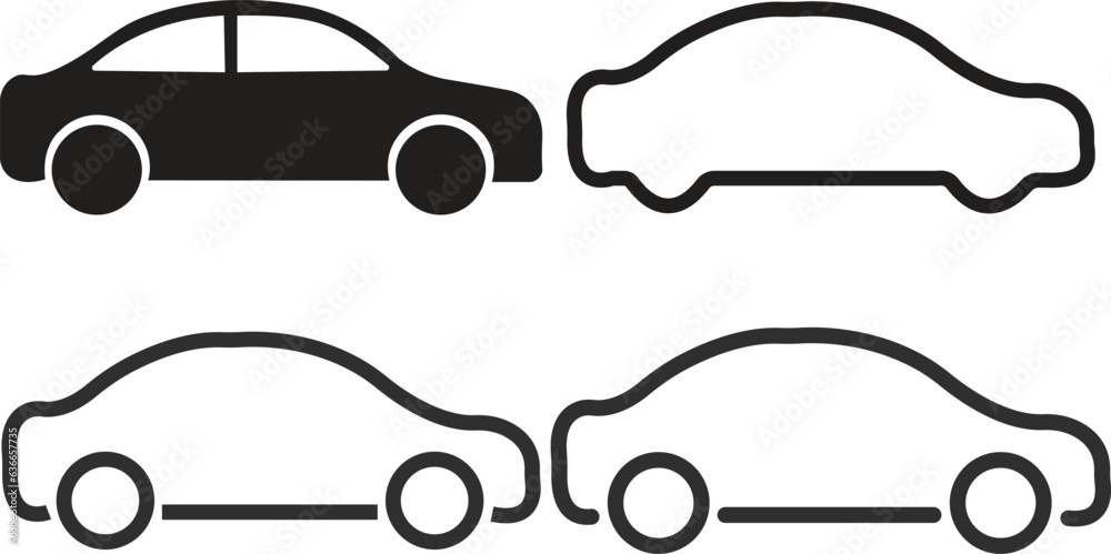 set of Car icons. Simple outline style sign symbol. Auto, view, sport ...