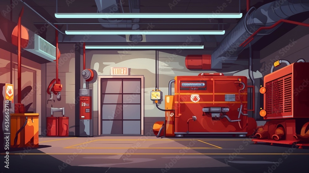 An illustration of the fire station interior with firefighter ...