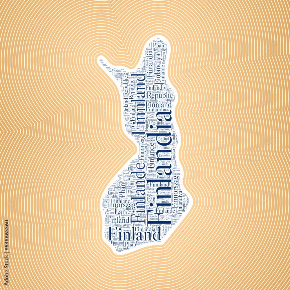 Finland shape formed by country name in multiple languages. Finland ...