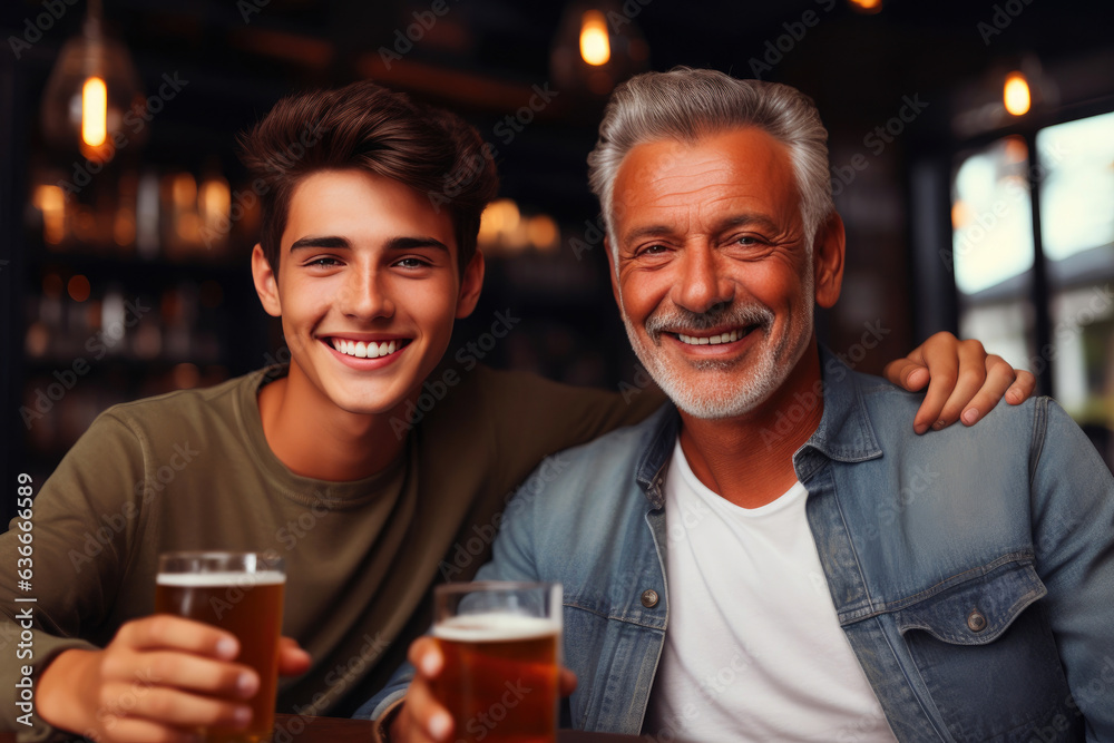 Photo & Art Print Happy father drinking beer with his teenage son ...