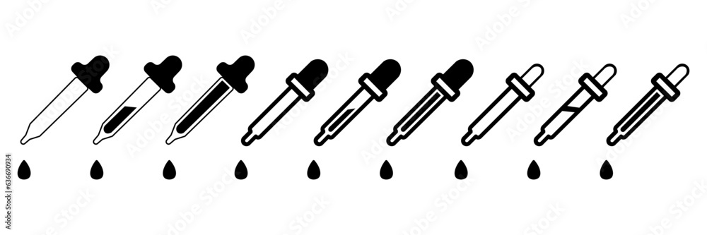 Pipette Dropper icon. Collection of pipette signs. Set of pipette signs ...