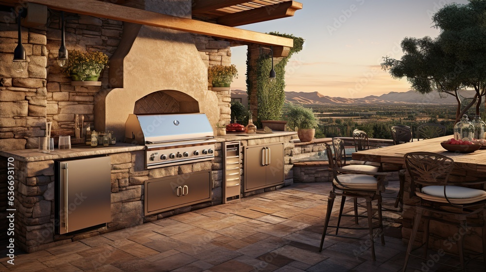 Outdoor Kitchen: Built-In Grill, Pizza Oven & Bar Seating, outdoor ...
