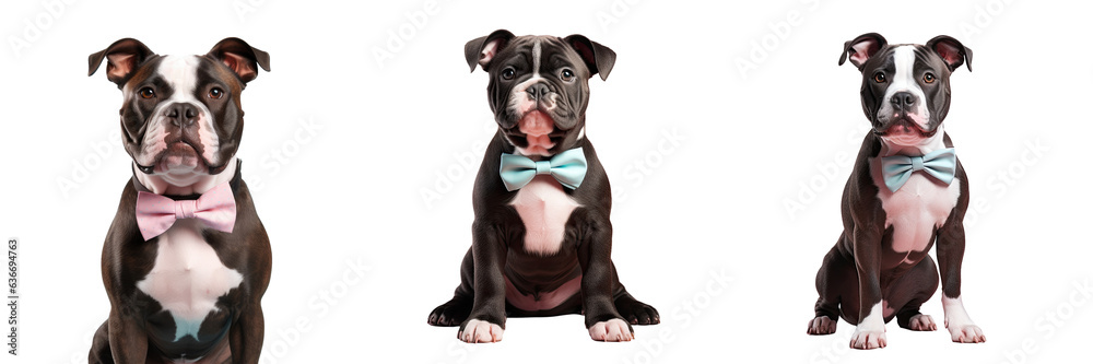 Cute American bully in a bowtie alone on transparent background full ...