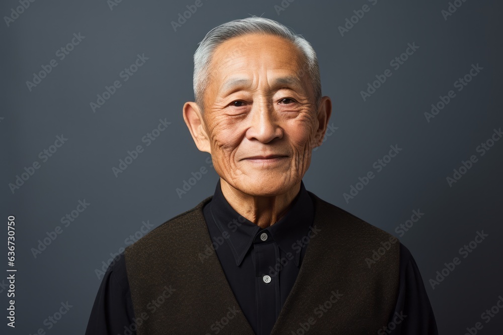 Lifestyle portrait of a 100-year-old elderly chinese man in an abstract ...